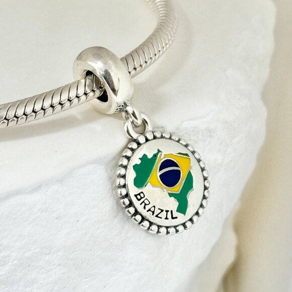 Pandora | Jewelry | Pandora Brazil Map Flag Dangle S925 Silver Charm ...